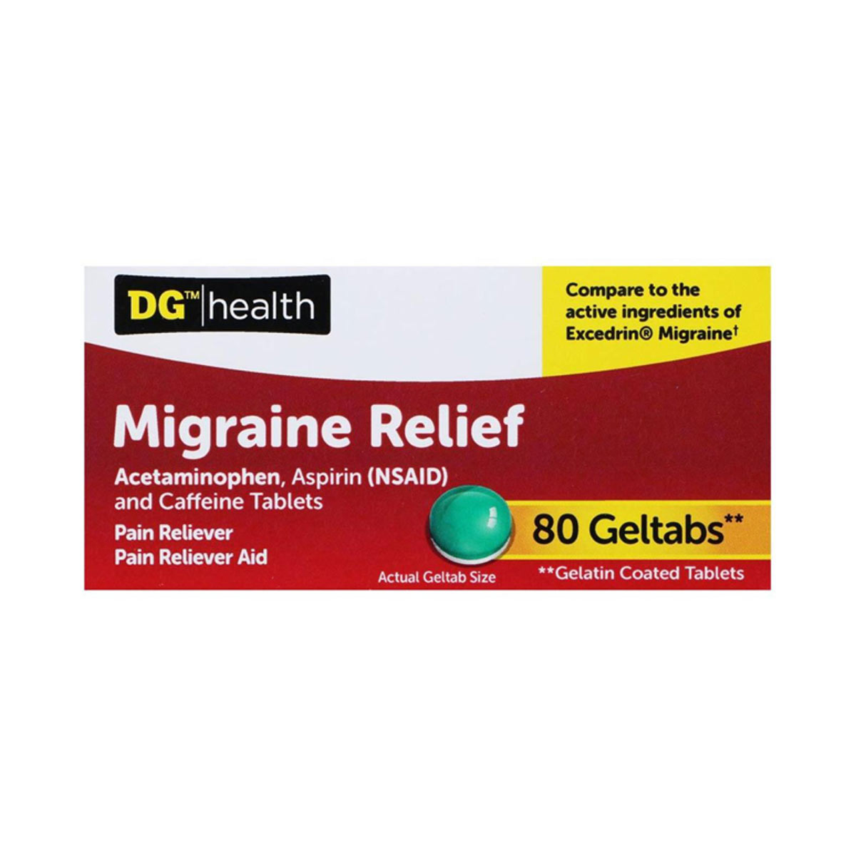 Buy DG Health Migraine Relief Geltabs, 80 ct from Dollar General - Instore